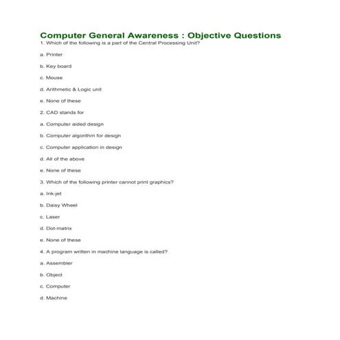 Computer general awareness | DOC