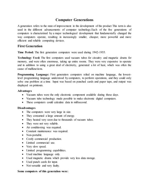 GENERATIONS OF COMPUTERS CHART | PDF | Computing | Technology & Computing
