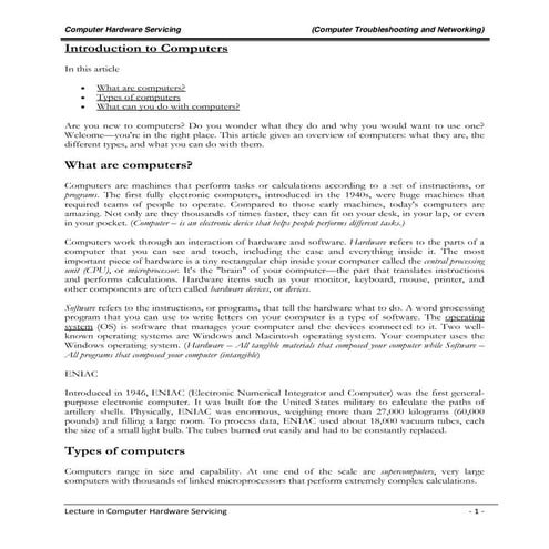 Computer hardware servicing nc ii module | PDF | Operating Systems | Computer Software and ...