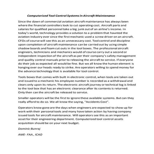 Computerized tool control systems in aircraft maintenance | DOCX