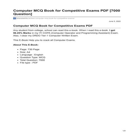 Computer MCQ Book for Competitive Exams 7000 MCQ | PDF