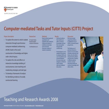 Computer Mediated Tasks And Tutor Inputs (CITTI) Project- Hugh Starkey (Research poster) | PDF