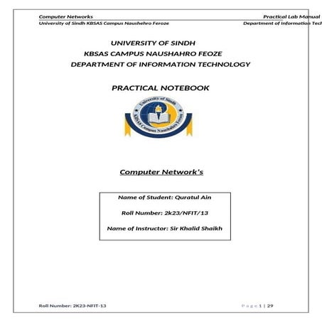 computer networks lab using cisco packet tracer | DOCX