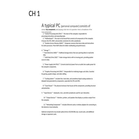 computer components of pc notes with detail. | PPTX