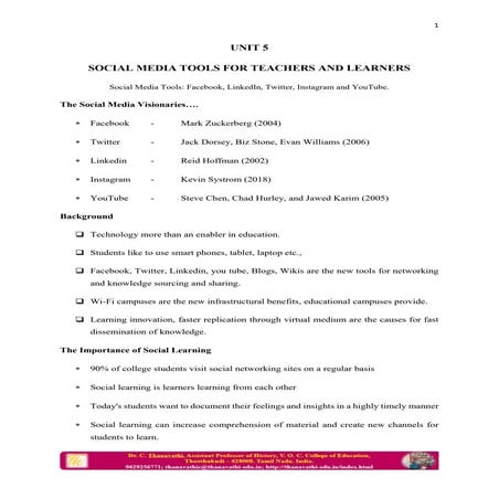 SOCIAL MEDIA TOOLS FOR TEACHERS AND LEARNERS | PDF | Social Networking ...