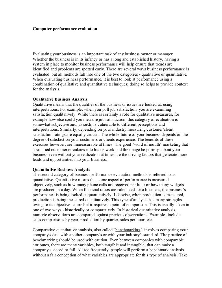 Computer performance evaluation Computer performance evaluation