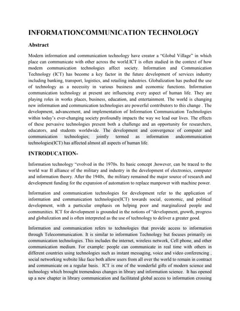 Unit 6: Information Communication Technology (ICT) | PPTX | Internet | Computing