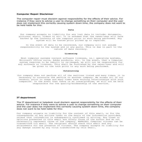 Computer Repair Disclaimer R1 0 | DOC