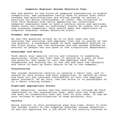 Computer resume objective | PDF