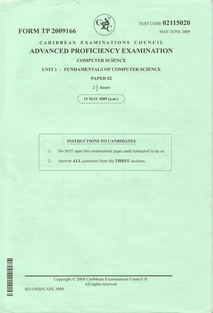 CAPE Computer Science Unit 1 Paper 1 - Practice Paper | PDF