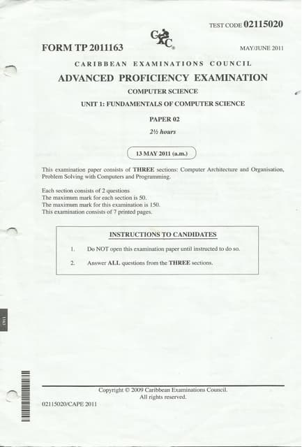 CAPE Computer Science Unit 1 Paper 1 - Practice Paper | PDF