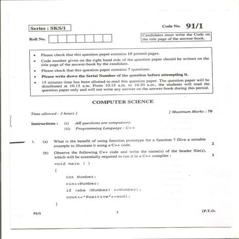 CBSE XII COMPUTER SCIENCE QUESTION PAPER | PDF