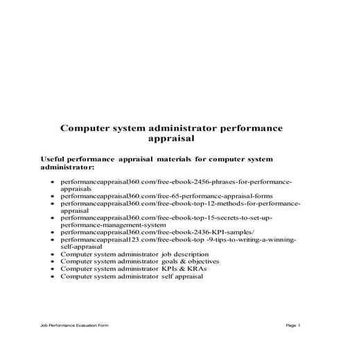 Computer system administrator performance appraisal | DOCX