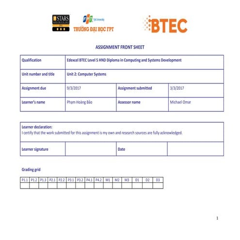 Computer systems assignment frontsheet | PPT