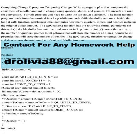Computing Change C program Computing Change Write a program p3.c th.pdf | Currencies | Economy
