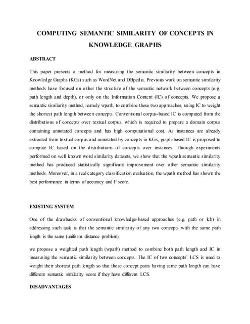 Computing Semantic Similarity Of Concepts In Knowledge Graphs Pdf