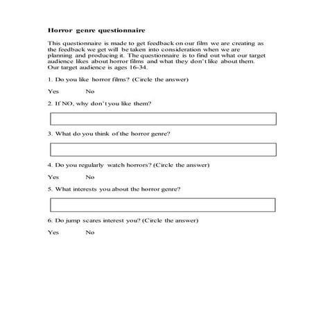 Horror genre questionnaire | DOCX