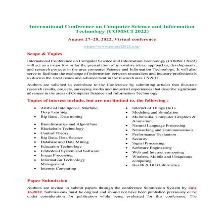 CALL FOR PAPERS-4th International Conference on Computer Science and ...