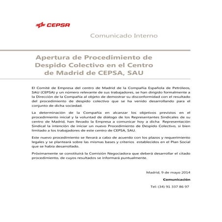 Comunicado interno Cepsa 9.5.2014