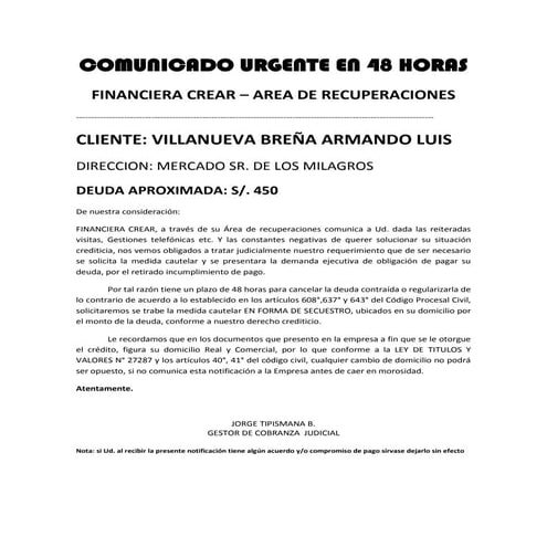 Comunicado urgente en 48 horas | PDF
