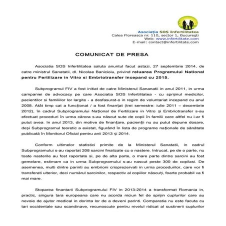 Comunicat de presa reluare program FIV | PDF