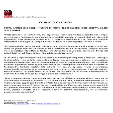 Comunicato stampa 190612 i numeri di poste italiane | PDF