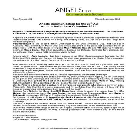 Angels Press Release on AC36 | PDF