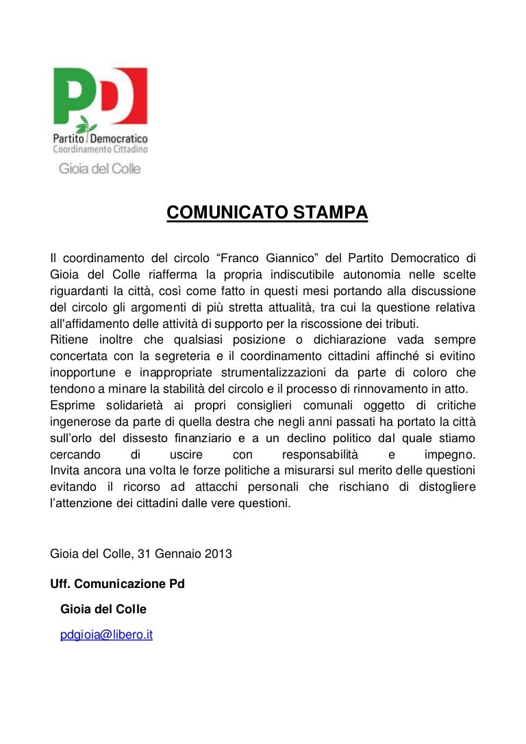 Comunicato stampa pd