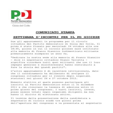 Comunicato stampa primarie pd | PDF