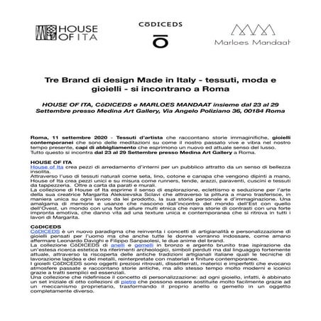 Comunicato stampa tre brand di design 11 settembre 2020 | PDF