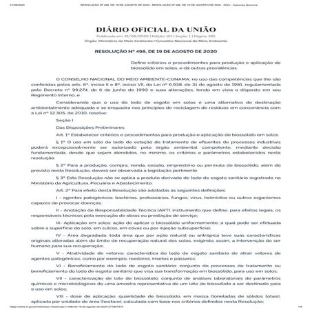 Conama n 498 de 19 de agosto de 2020 dou - imprensa nacional | PDF