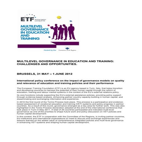 Multilevel Governance in Education and Training: Concept Note EN | PDF