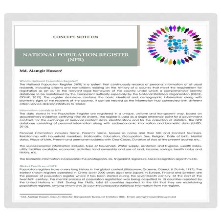 Concept note on National Population Register (NPR) | PDF