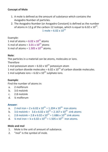 Class XI Chemistry - Mole Concept | PPTX | Chemistry | Science