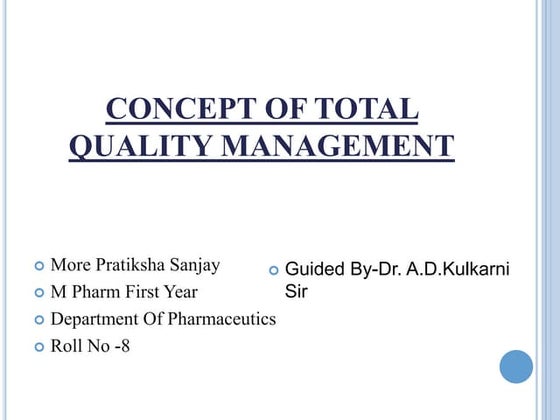 Total Quality Management in Pharma Industry | PPTX