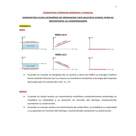 UBA XXI. BIOFÍSICA 1° PARCIAL. CONCEPTOS DE LAS UNIDADES 1, 2 Y 3 ...