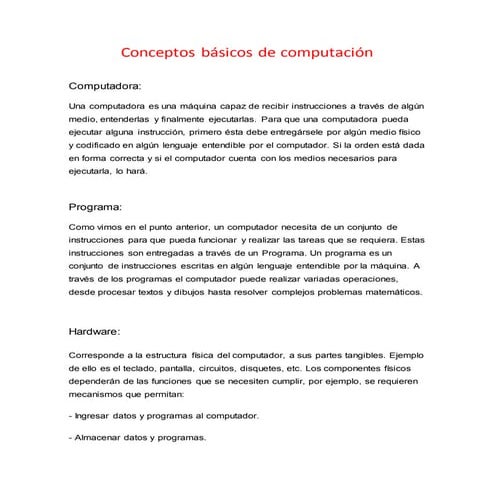 Conceptos básicos de computación | DOCX | Computer Peripherals | Computing