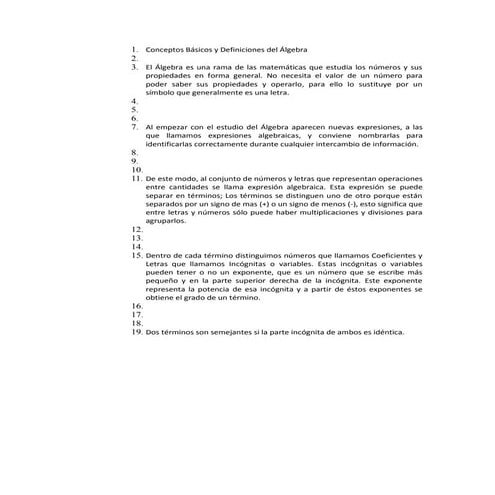 Conceptos y definicion de al gebra | RTF