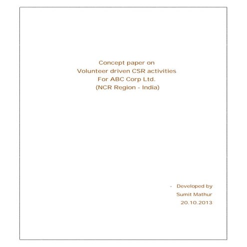 Concept paper on Volunteer Driven CSR Initiatives | PDF