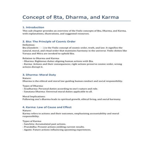 Concept of Ṛta, Dharma, and Karma and its interconnection | PDF