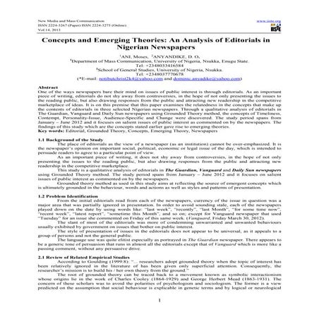 Concepts and emerging theories an analysis of editorials in nigerian newspapers | PDF
