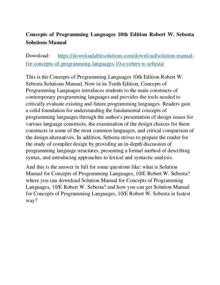 Concepts Of Programming Languages 10th Edition Robert W Sebesta Solu…