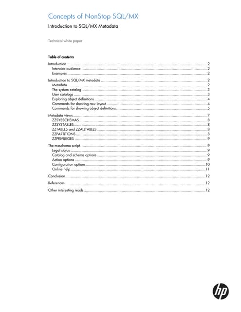 Concepts Of Nonstop Sqlmx Part 3 Introduction To Metadata Pdf 6582