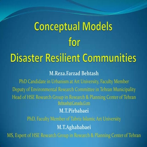 Conceptual Models for Disaster Resilient Communities | PPTX