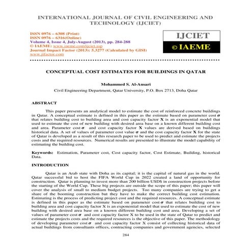 Conceptual cost estimates for buildings in qatar | PDF