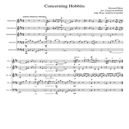 Concerning Hobbits - Violinos 1,2,3 Violoncelo 1,2 | PDF