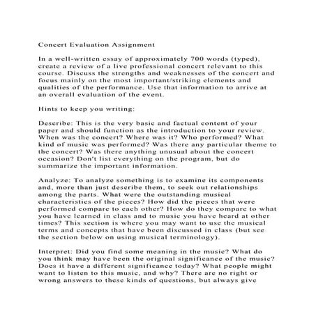Concert Evaluation AssignmentIn a well-written essay of approx.docx