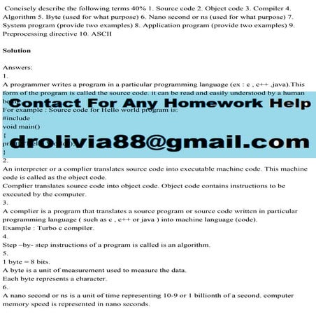 Concisely describe the following terms 40 1. Source code 2. Object c.pdf