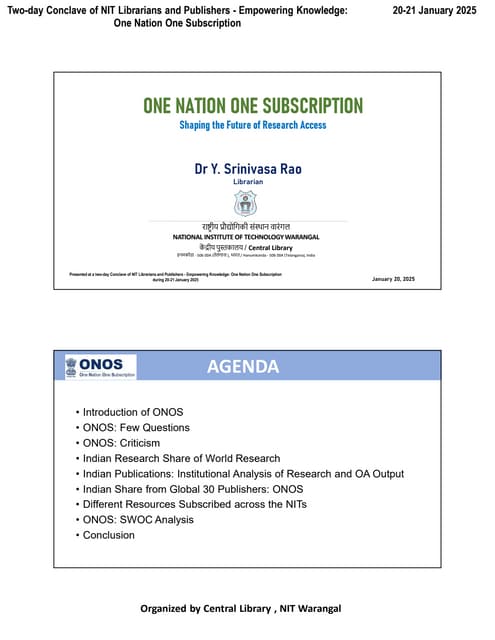 One Nation, One Subscription (ONOS) R&D. | PPT