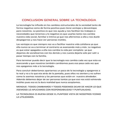 Conclusion general sobrela tecnologia | DOCX